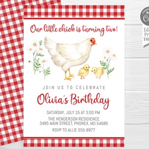 Chicken Birthday Invitation Template, Daisy Flowers, Girl, Our Little ...
