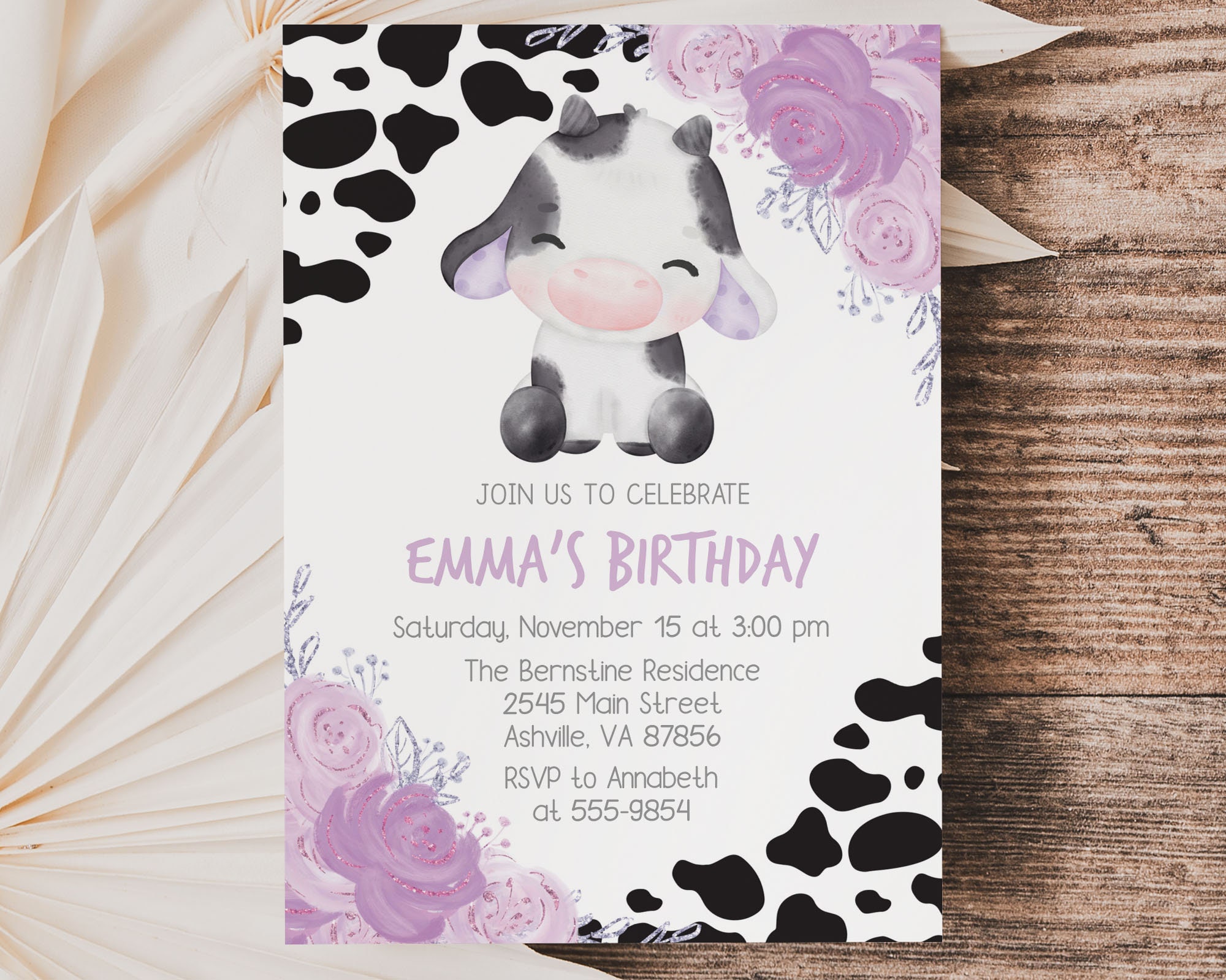 Cow Birthday Invitation Template, Editable Birthday Invitation, Cute ...