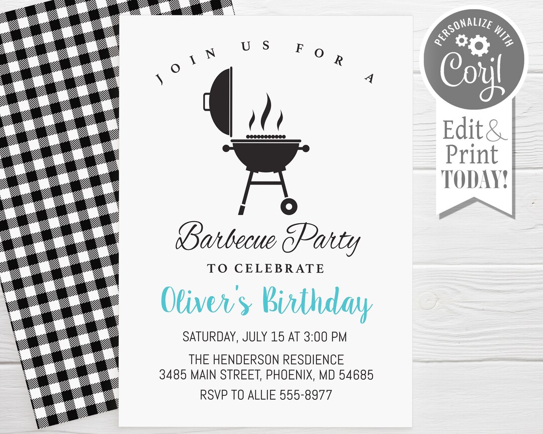 Barbecue Party Invitation Editable, BBQ Party, Barbecue Birthday, Edit ...