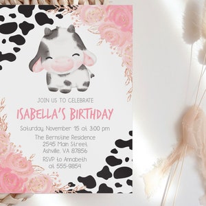 Cow Birthday Invitation Template, Editable Birthday Invitation, Cute ...
