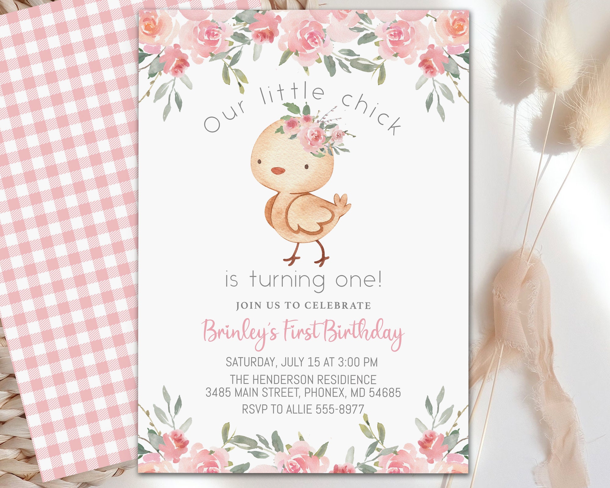 Little Chick Birthday Invitation Template, Baby Chicken With Flowers ...