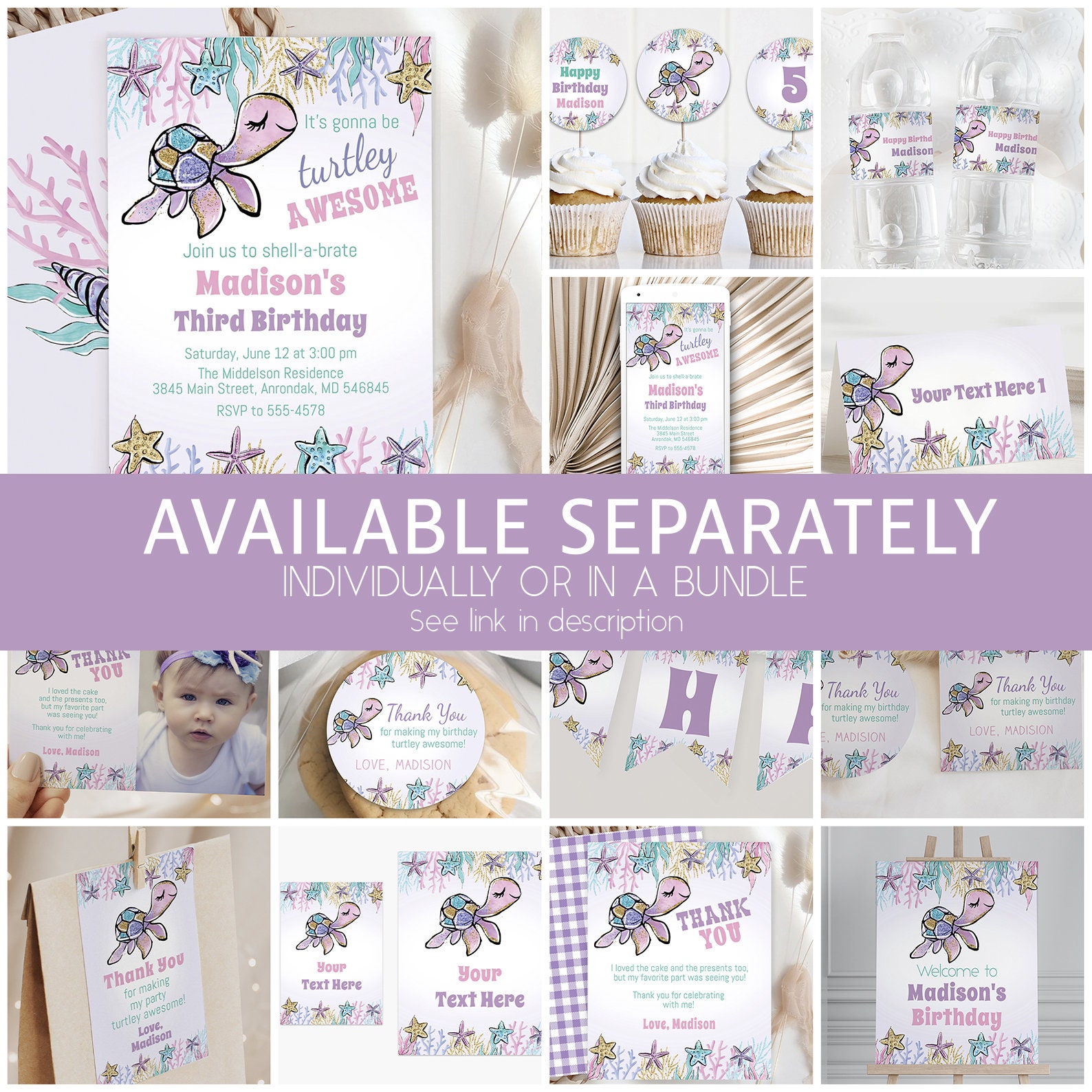 Turtle Time Capsule Set Template, Editable Table Sign and Message Card ...
