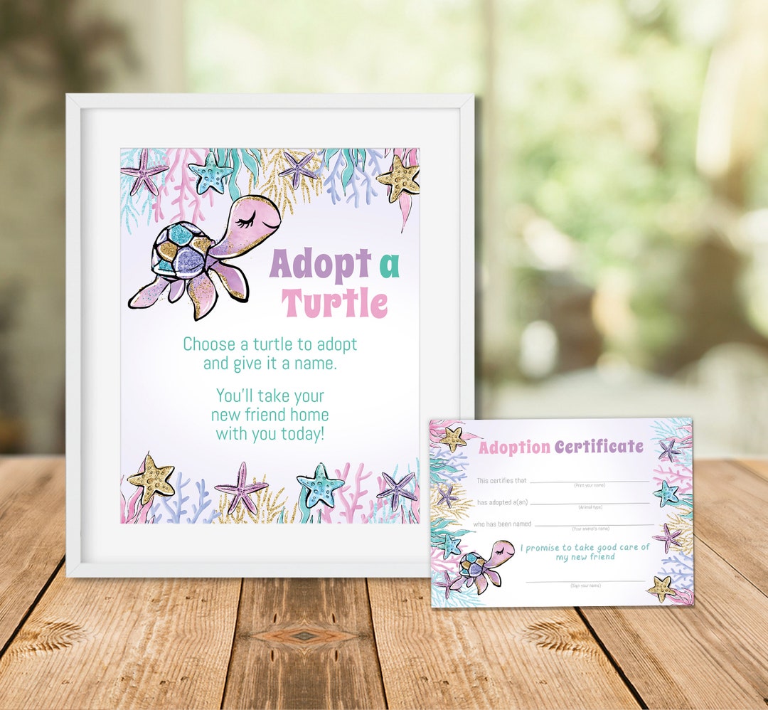 Adopt a Turtle, Digital You-print Adoption Certificate Table Sign 8x10 ...