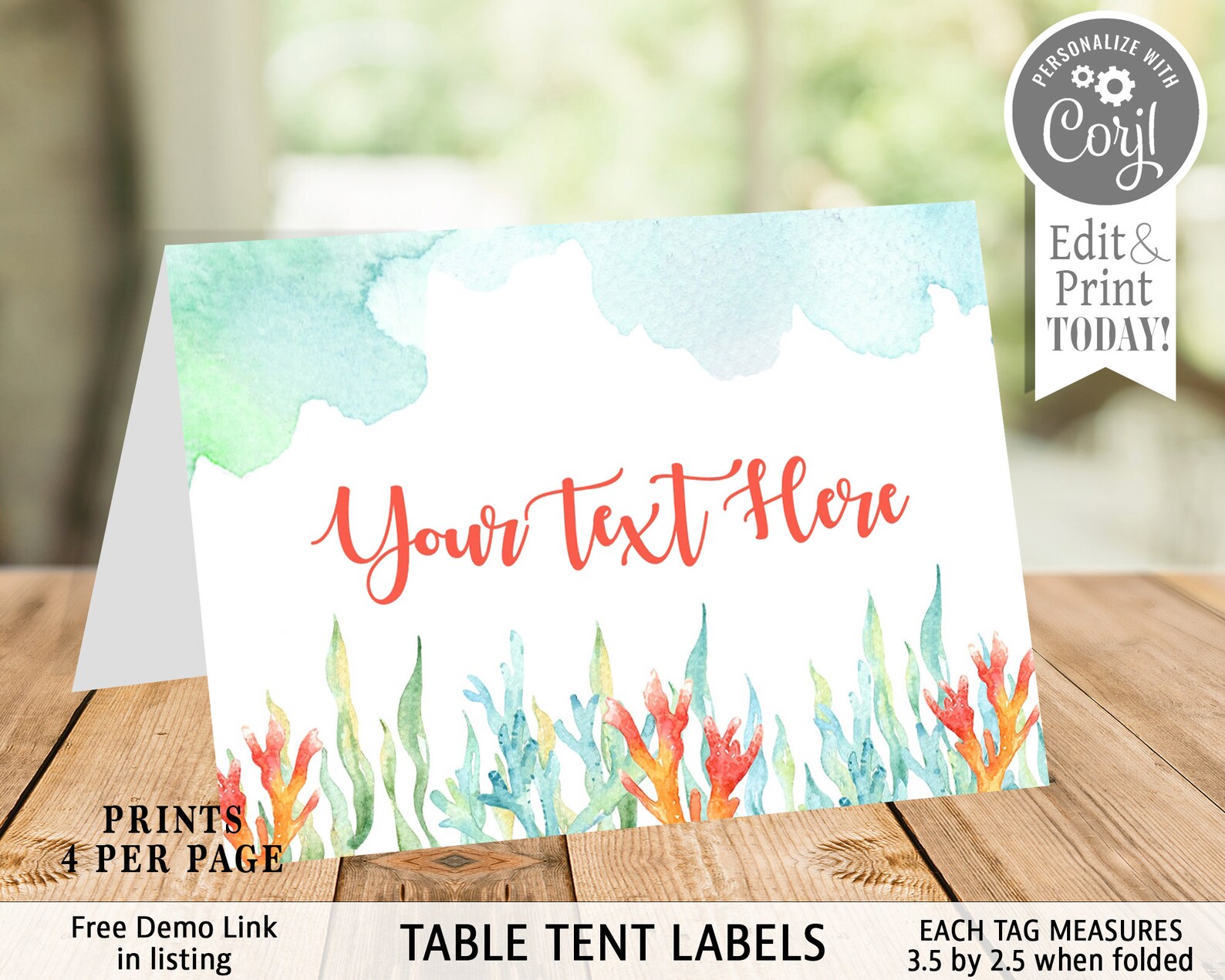 Ocean Sea Shore Table Tent Label, Girl, Boy, Food Label, Editable Table ...
