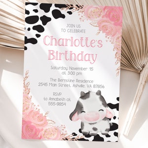 Cow Birthday Invitation Template, Editable Birthday Invitation, Cute ...