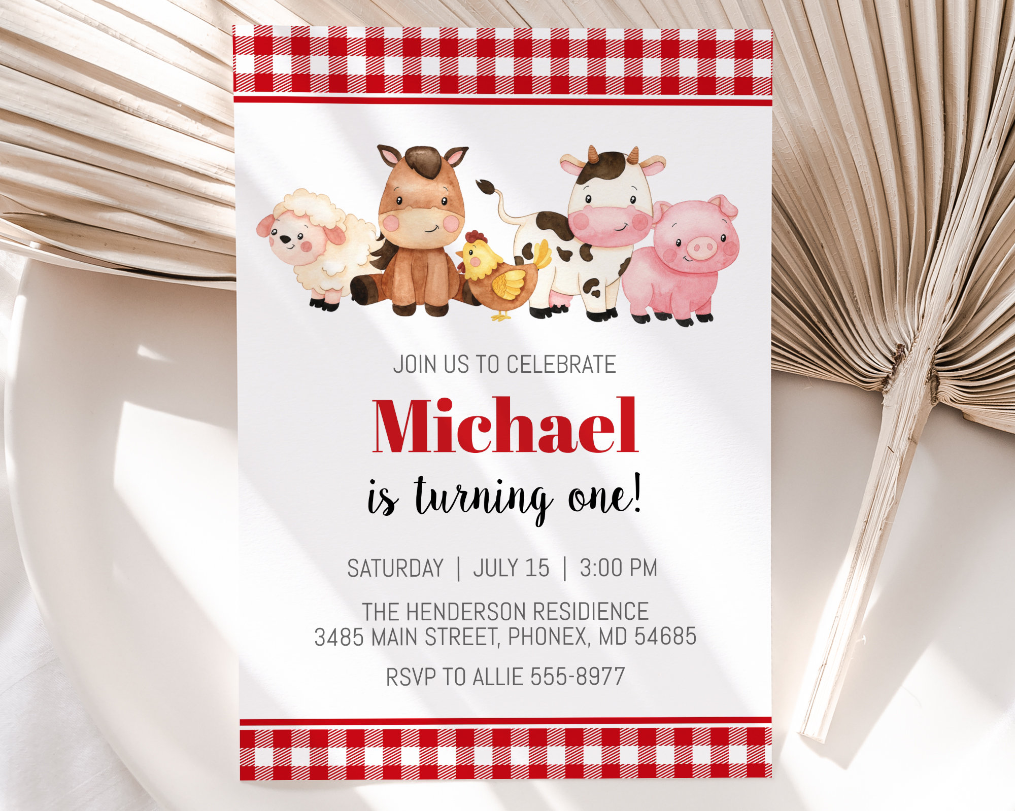 Farm Animals Birthday Invitation, Editable, Cute Farm Animals, One Two ...