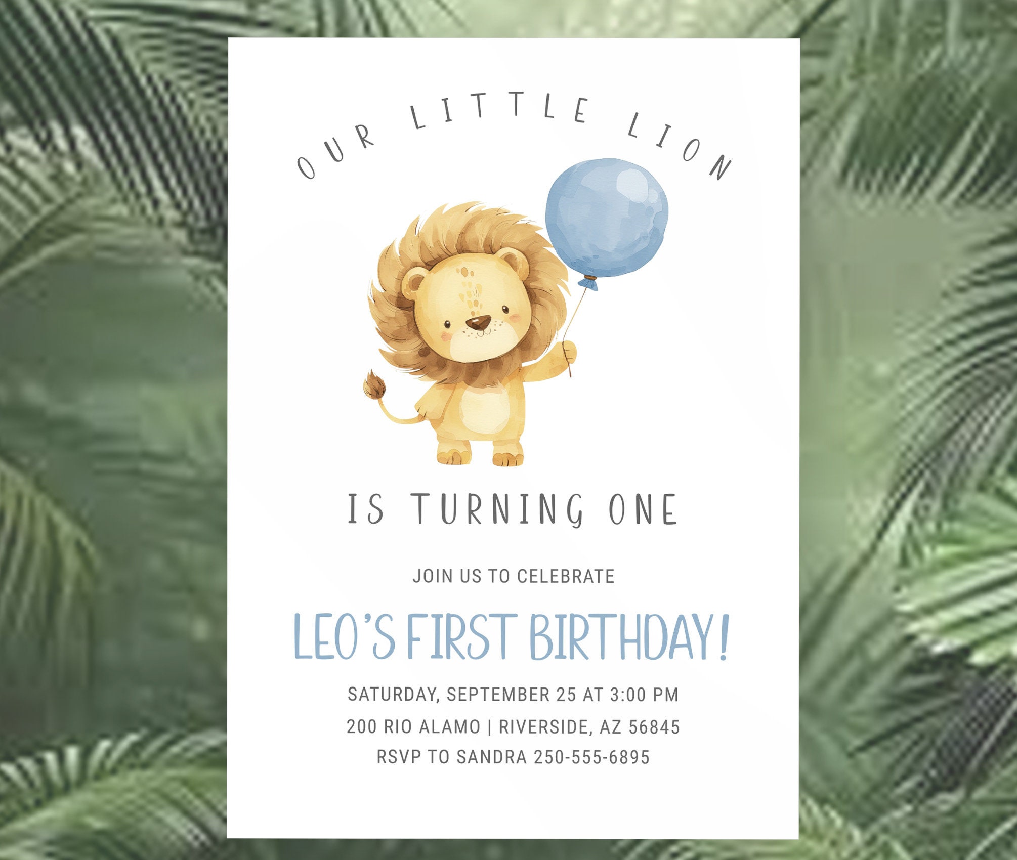 Lion Invitation, Lion Birthday, Boy, Cute Lion, Turning One Editable ...