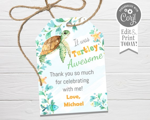Turtle Favor Tags Template, Editable, Turtle Birthday Hang Tag, Thank ...