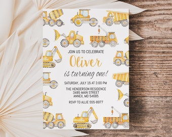 Construction Vehicles Birthday Theme Invitation, Digital Download, Boy ...