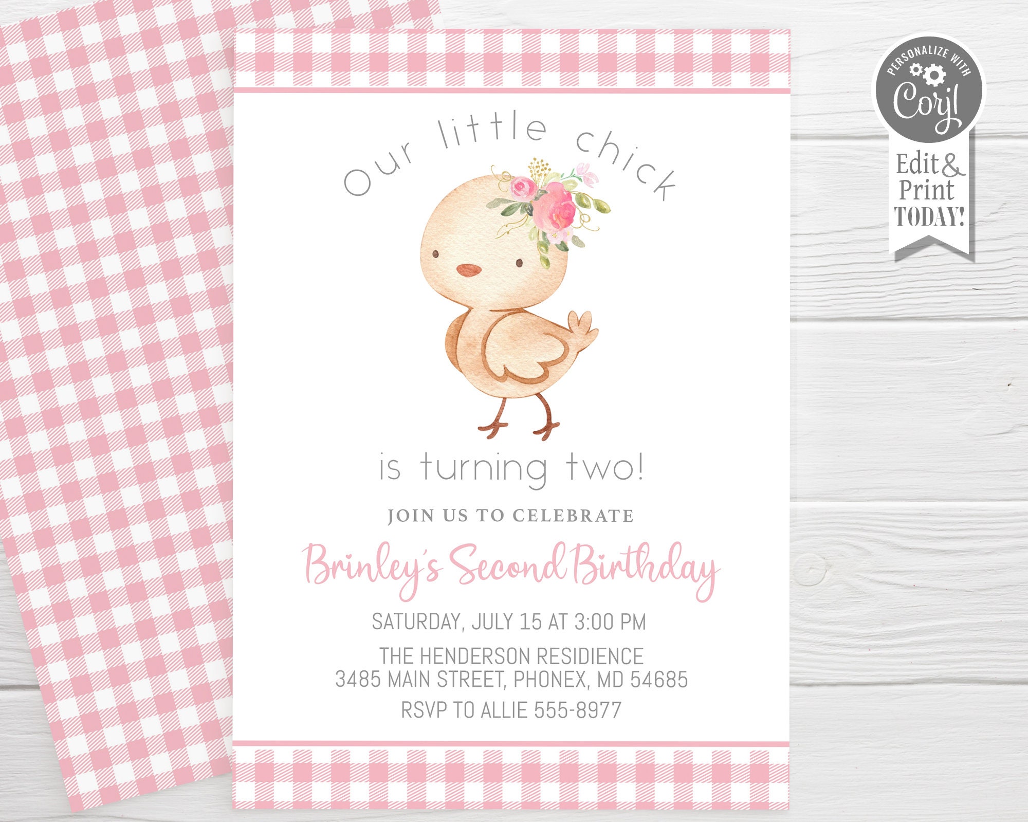 Chicken Birthday Invitation Template, Baby Chick With Flowers Girl ...