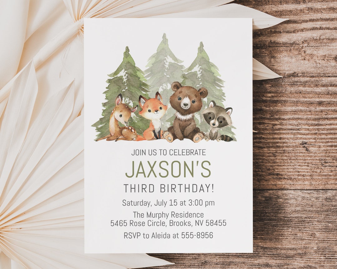 Woodand Animals Birthday Invitation Template, Forest Animals Birthday ...