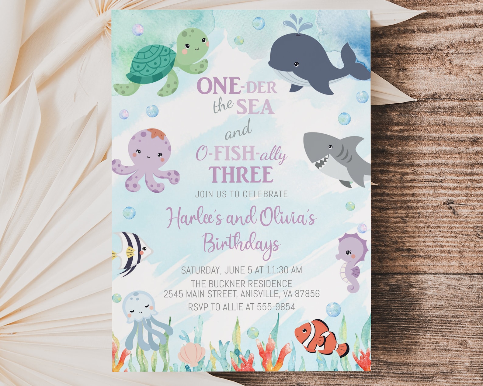 Dual Ocean Party Invitation Template, Editable, Oneder the Sea and ...