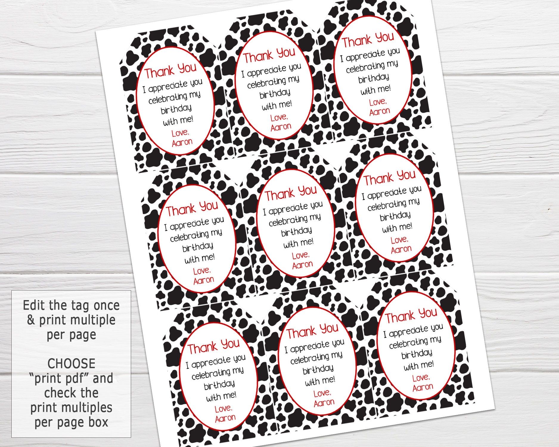 Cow Pattern Favor Tags, Editable, Hang Tag, Thank You Tag, Edit With ...