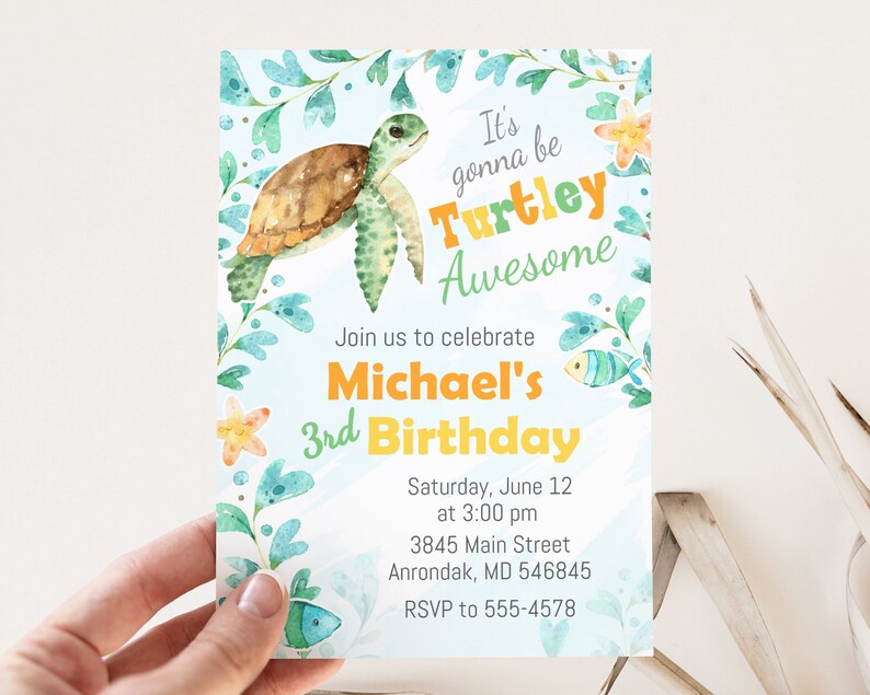 Turtle Birthday Invitation, Editable, Turtley Awesome, Under the Sea ...