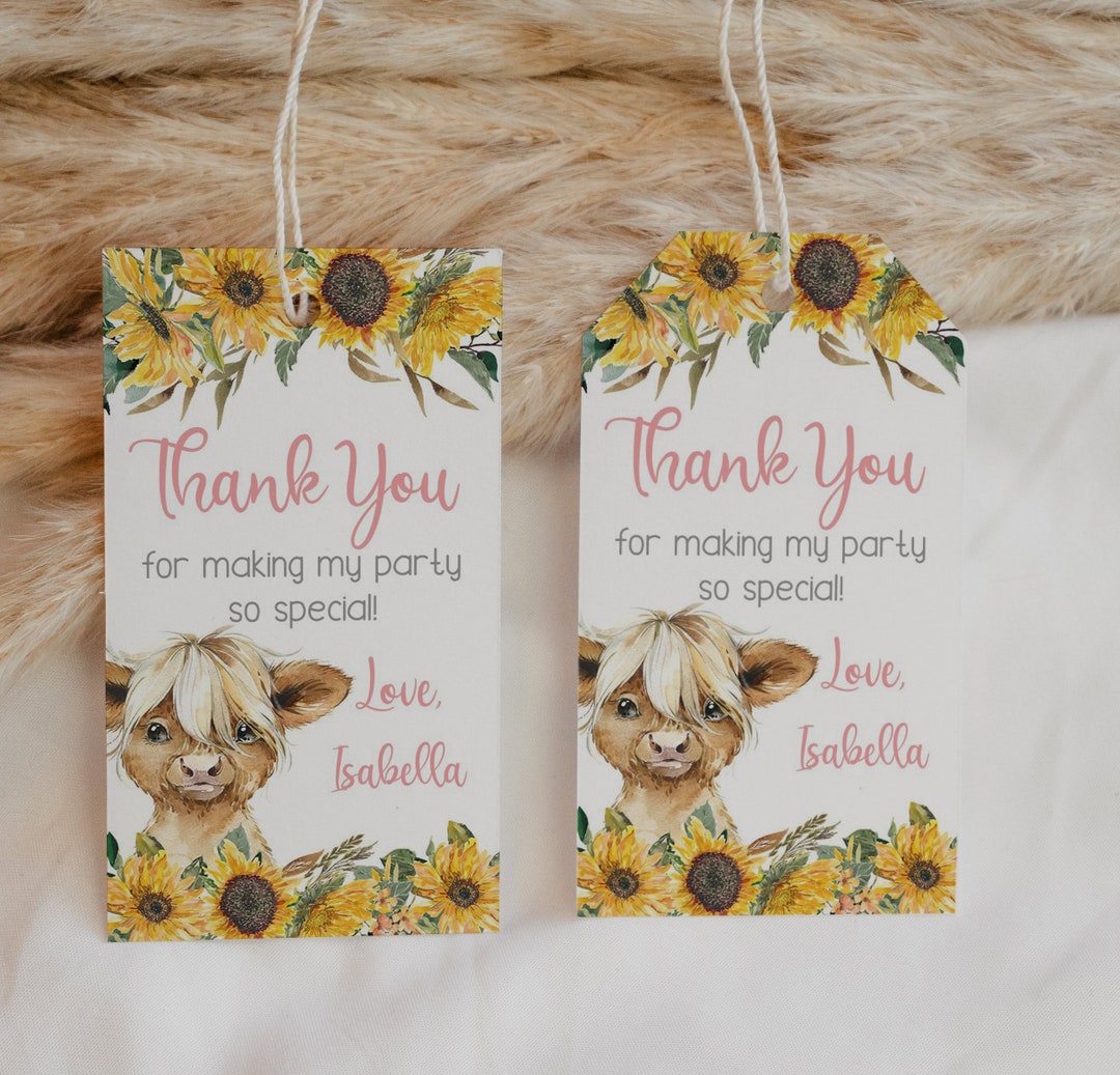 Highland Cow Favor Tags Template, Editable, Digital You-print Thank You ...