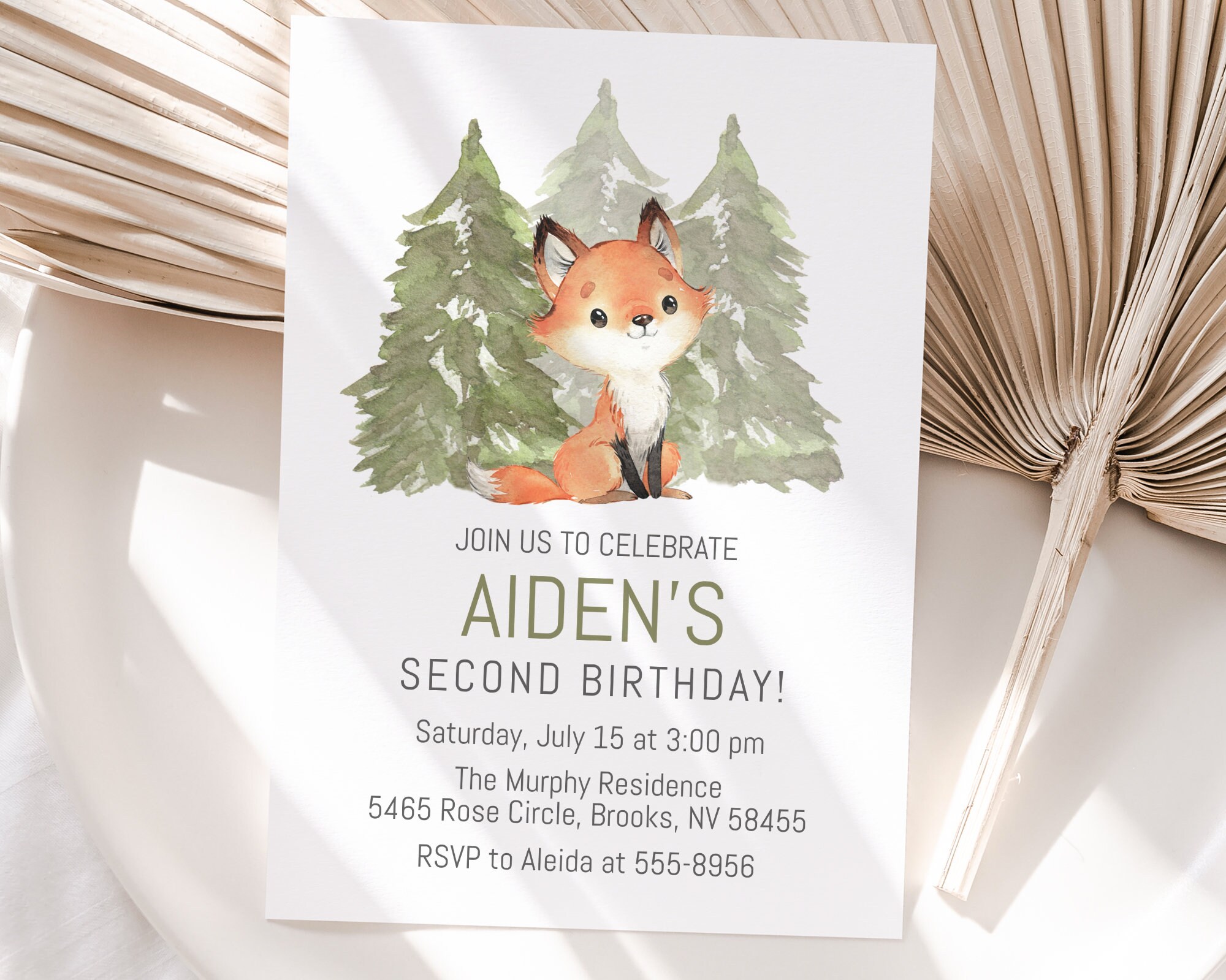 Woodand Animals Fox Birthday Invitation Template, Editable - Etsy