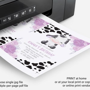 Cow Birthday Invitation Template, Editable Birthday Invitation, Cute ...