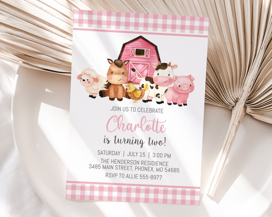 Farm Birthday Invitation, Editable, Cute Farm Animals and Barn, One Two ...