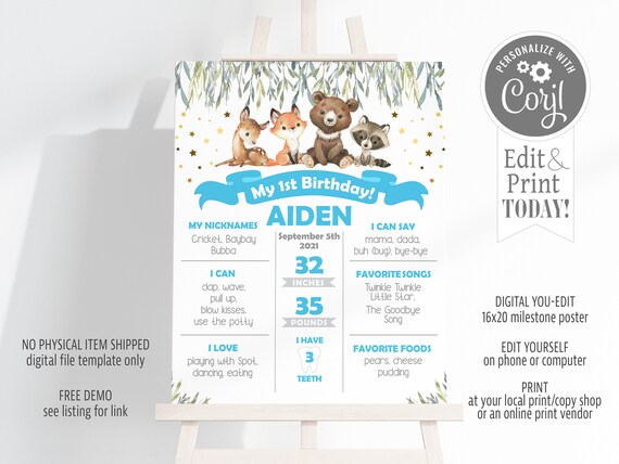 Woodland Animals Milestone Sign, 16x20, Birthday Milestone, Fish, DIY ...