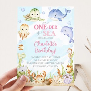 Ocean Birthday Invitation Template, Ocean Animals, Girl, Pink, Editable ...