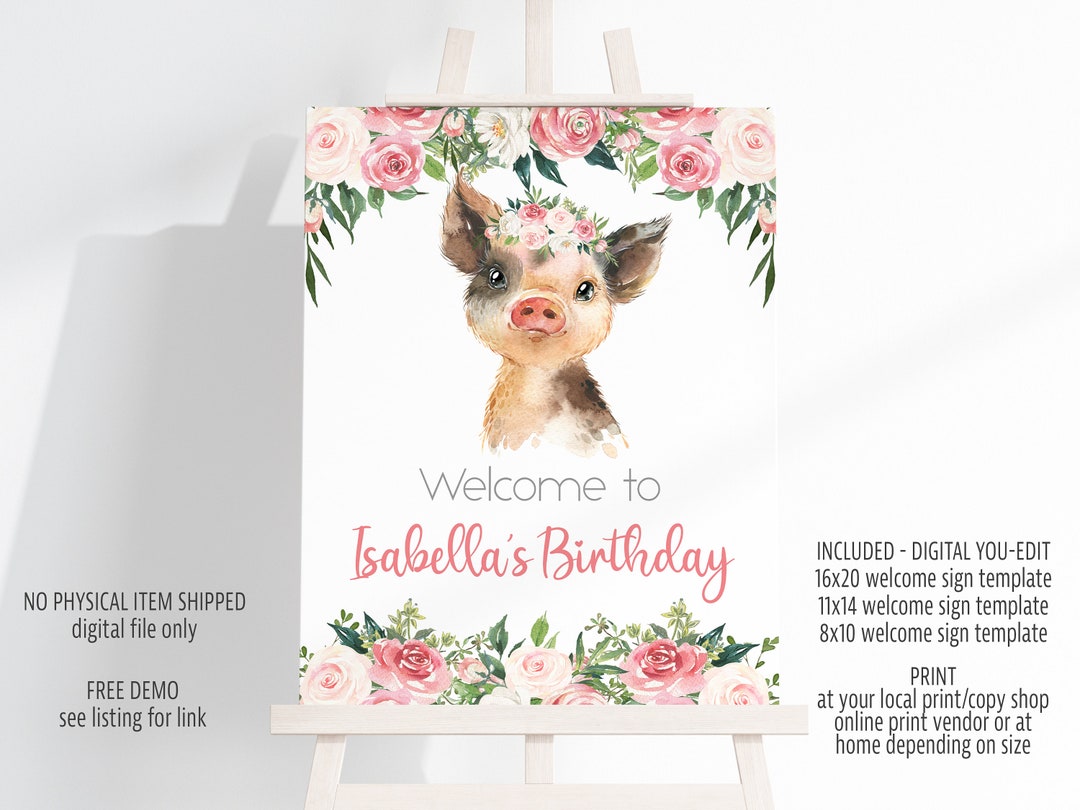 Pig Flowers Welcome Sign Templates in 8x10, 11x14, an 16x20 Inches ...