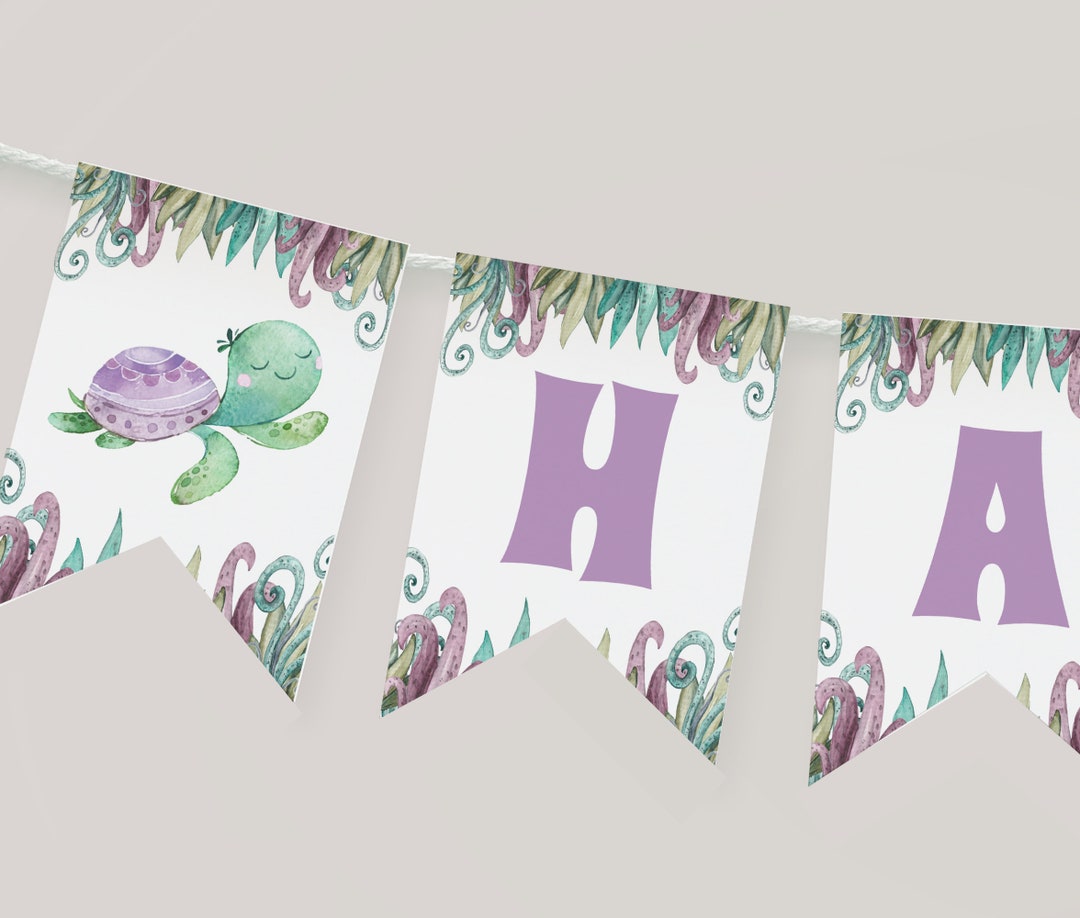 Purple Turtle Birthday Banner Template: Happy Birthday Editable 5x7 ...