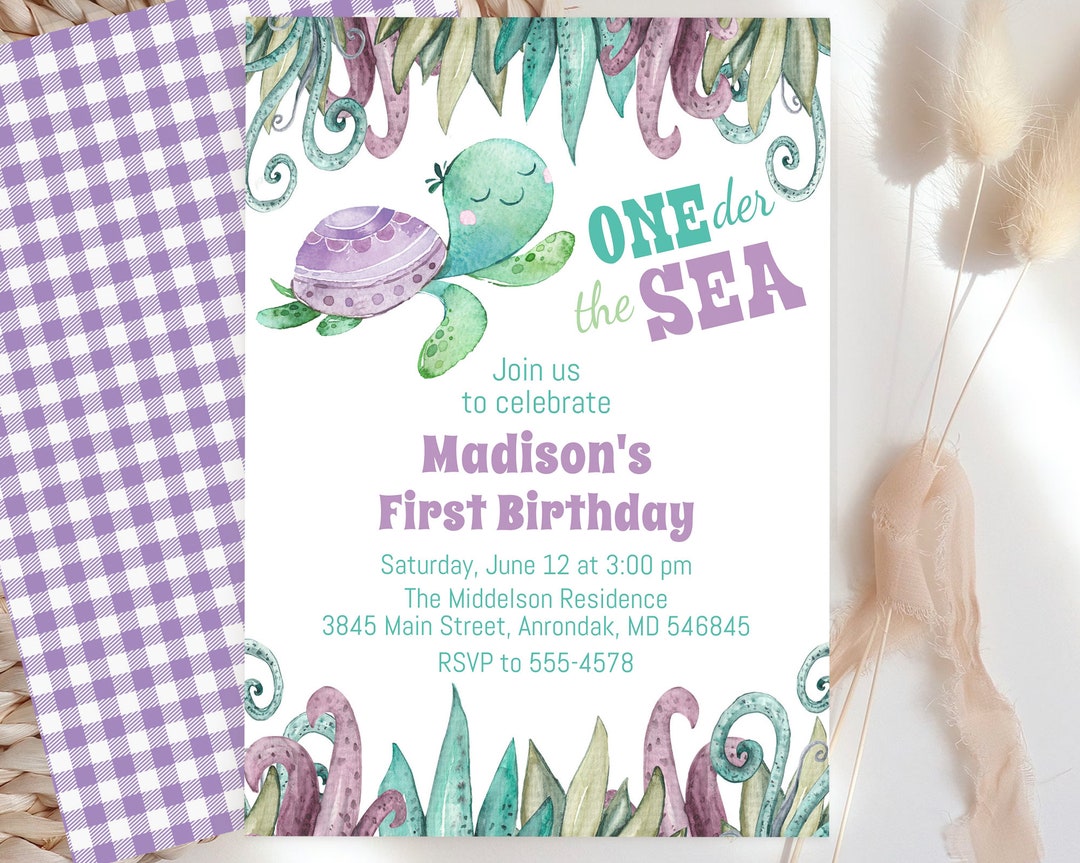 Turtle Oneder the Sea Birthday Invitation, Editable, Turtle Invitation ...