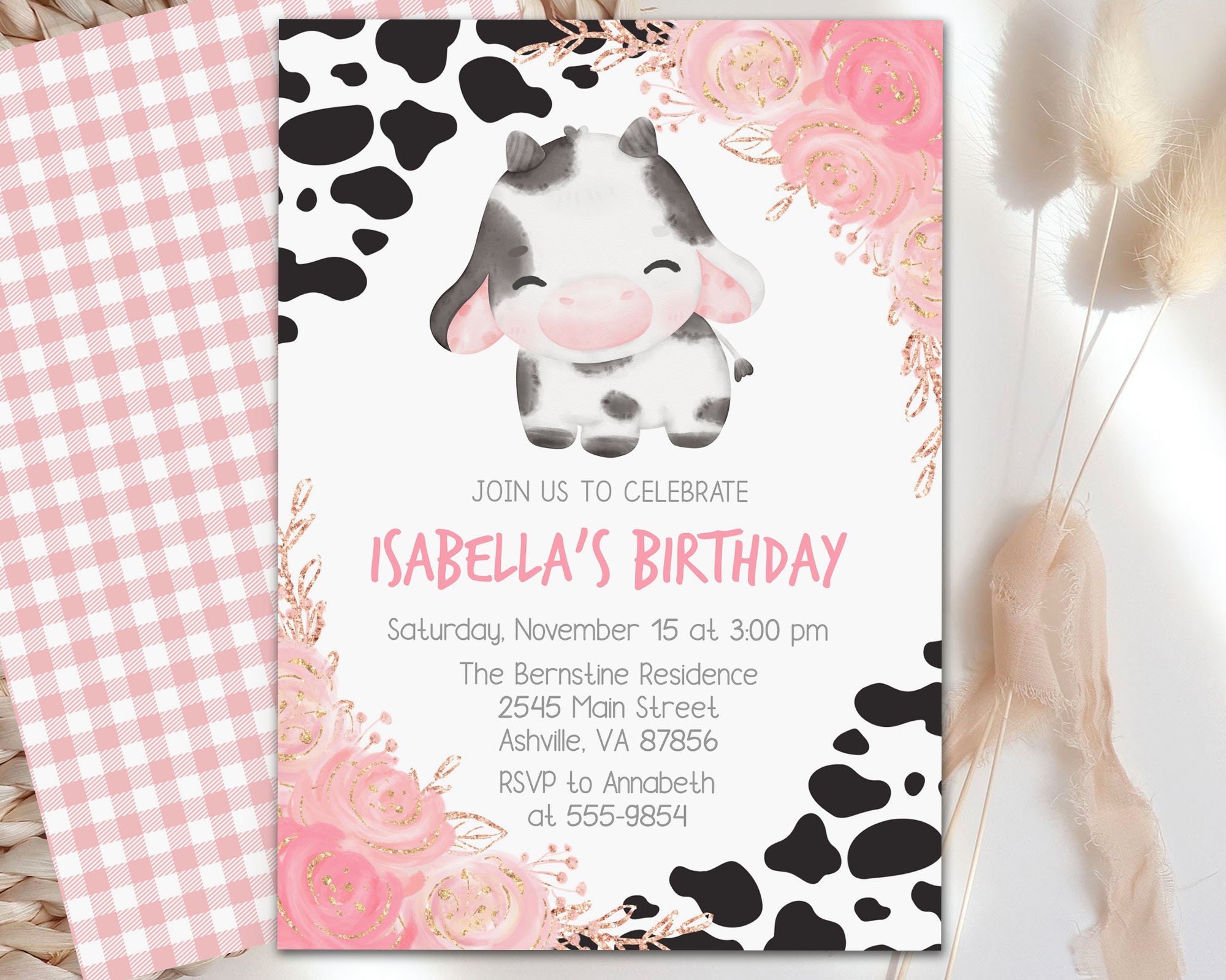 Cow Birthday Invitation Template, Editable Birthday Invitation, Cute ...