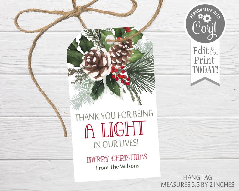 Editable Christmas Candle Gift Tags, Pine Cone & Holly (digital ...