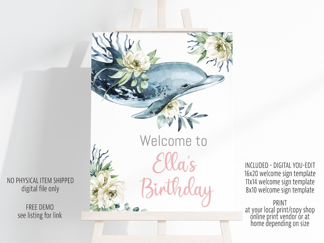 Dolphin Welcome Sign Template: Ocean Party Birthday (editable Printable ...