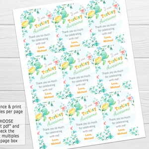 Turtle Favor Tags Template, Editable, Cute Turtle Birthday Hang Tag ...