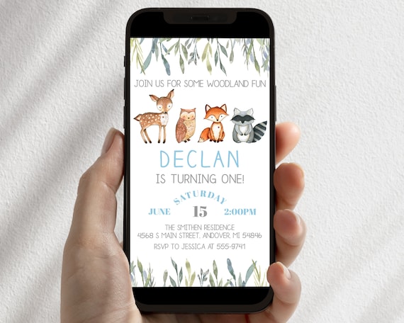 Woodland Animals Birthday Textable Invitation Template, editable, Boy ...