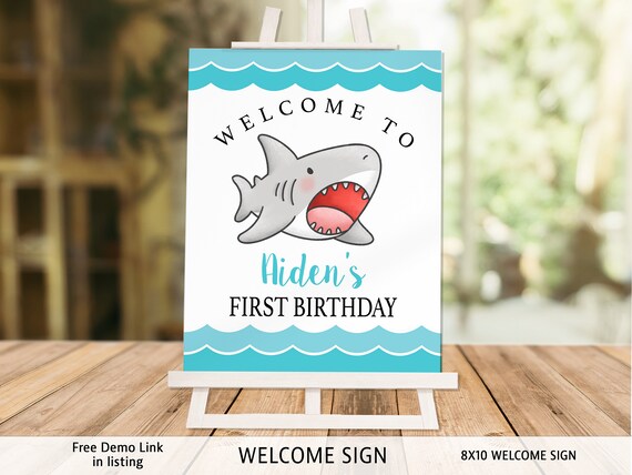 Shark Welcome Sign, Editable Shark 8x10 , 11x14, or 16x20 inch Digital ...