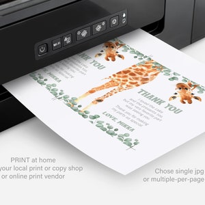 Giraffe Thank You Note, Editable, Giraffe With Leaves Party Thank You ...