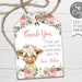 Highland Cow Favor Tags, Editable, Pink Flowers Hang Tag, Thank You Tag ...