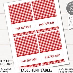 Red Gingham Farm Party Table Tent Label (editable Instant Download You ...