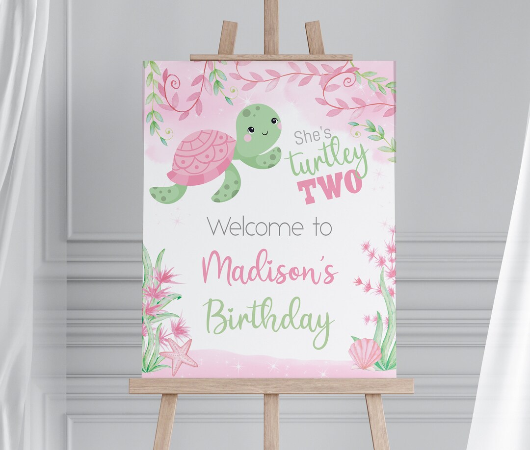 Turtle Welcome Sign Template Pink 16x20 Inches, Editable Turtley Two ...