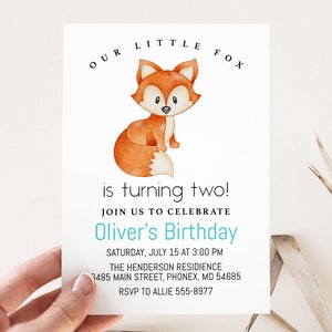 Fox Birthday Invitation Template, Our Little Fox, Woodland Animals ...