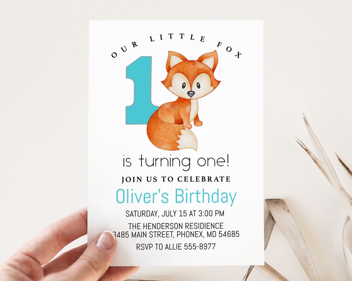 Woodand Animals Fox Birthday Invitation Template Editable - Etsy