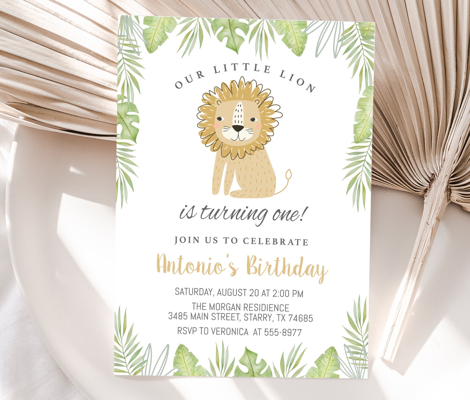 Lion Invitation, Lion Birthday, Boy, Cute Lion, Turning One Editable ...