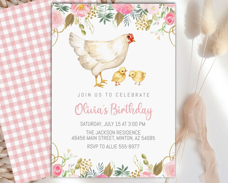 Chicken Birthday Invitation, Cluck Cluck, Pink Girl, Editable, Farm ...