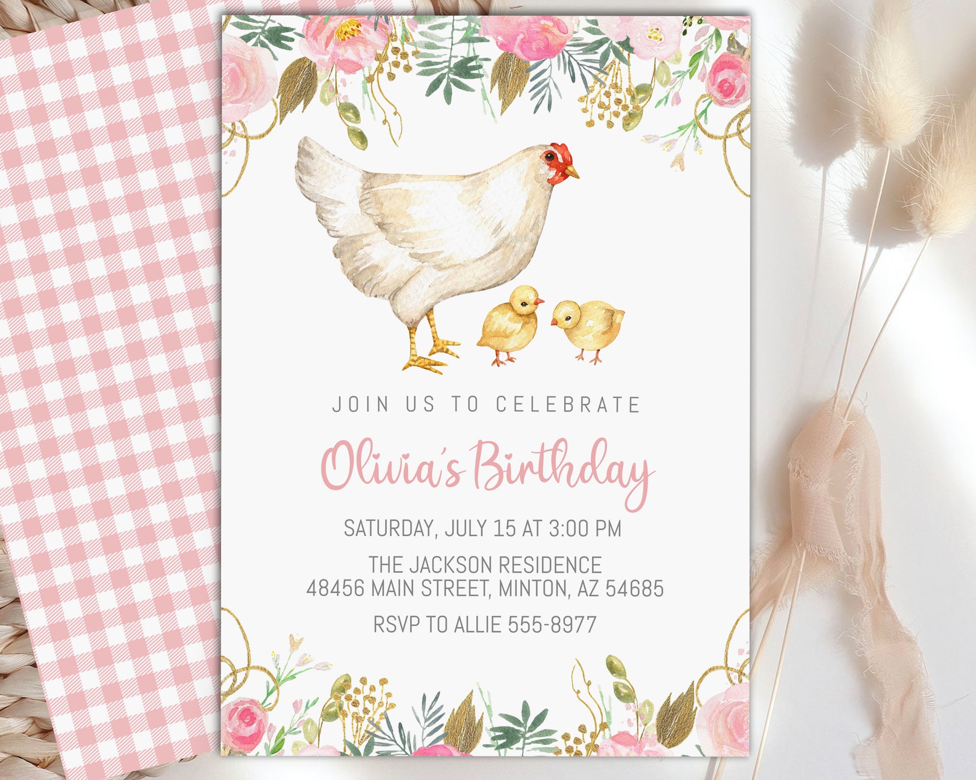 Chicken Birthday Invitation, Cluck Cluck, Pink Girl, Editable, Farm ...