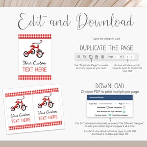 Tricycle Table Signs 5x7 Inches, 8x10 Inches Editable Party Signs ...
