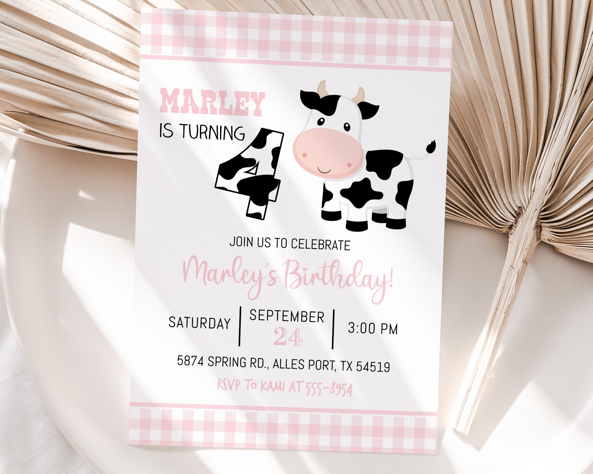 Cow Birthday Invitation Turning 4 Editable Birthday Invitation - Etsy