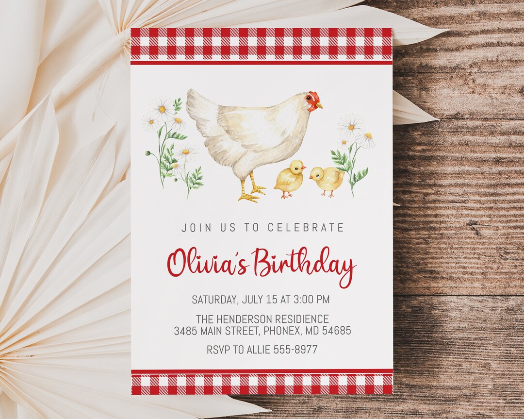 Chicken Birthday Invitation, Cluck Cluck, Girl, Editable, Farm Party ...