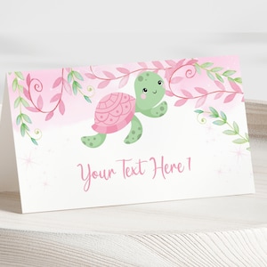 Turtle Table Tent Template, Editable Food Tent, Pink Girl, Ocean Animal ...