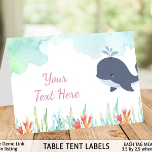 Ocean Animals Table Tent Label, Turtle, Whale, Seahorse, Fish, Girl ...