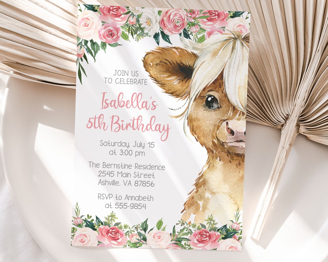 Highland Cow Birthday Invitation Template Editable Cow With - Etsy