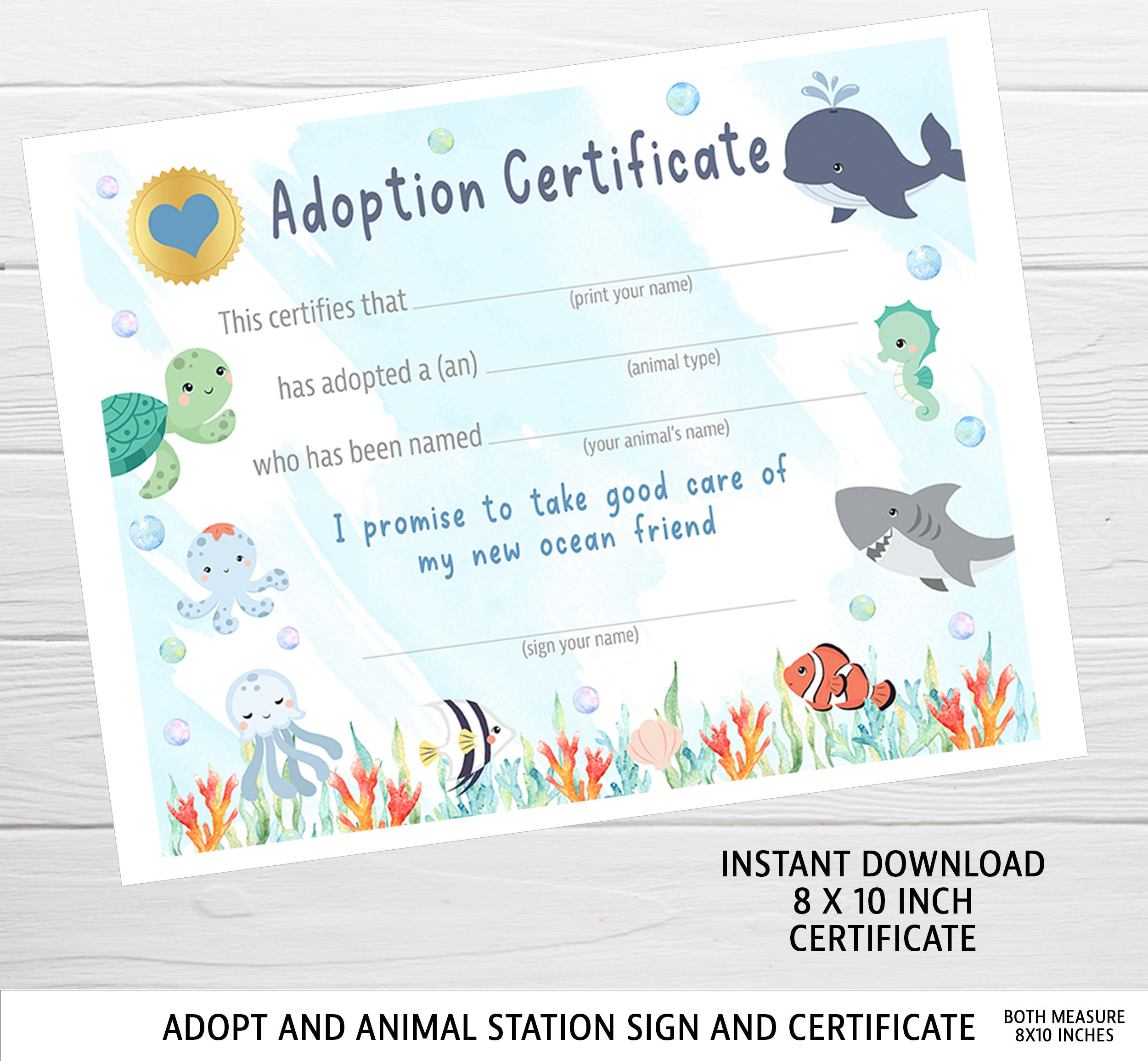 Adopt an Ocean Animal, Digital You-print Adoption Certificate and Table ...