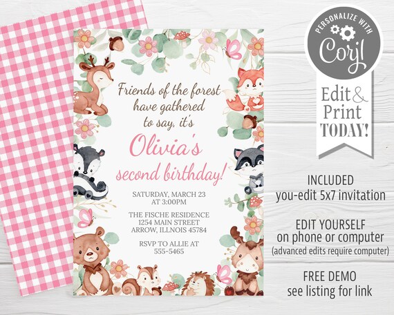 Forest Animals Birthday Invitation, Friends of the Forest invitation ...